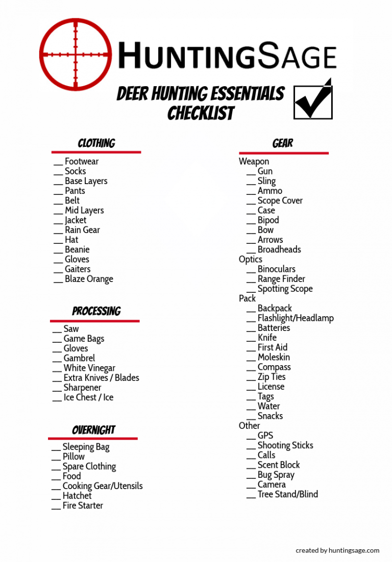 Deer Hunting Checklist: Printable PDF - HuntingSage